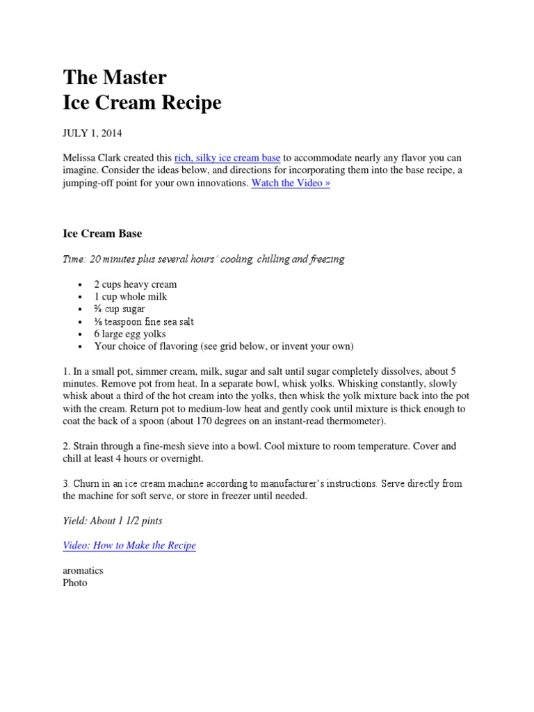 The Master Ice Cream Recipe | PDF | Ice Cream | Caramel