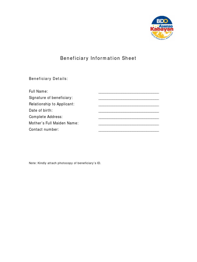 Beneficiary Information Sheet | PDF
