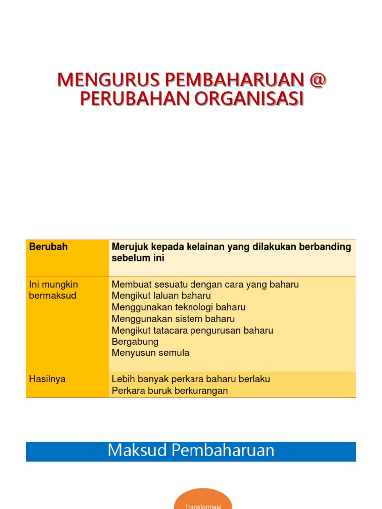 Kuliah 7 - Mengurus Pembaharuan at Perubahan Organisasi | PDF