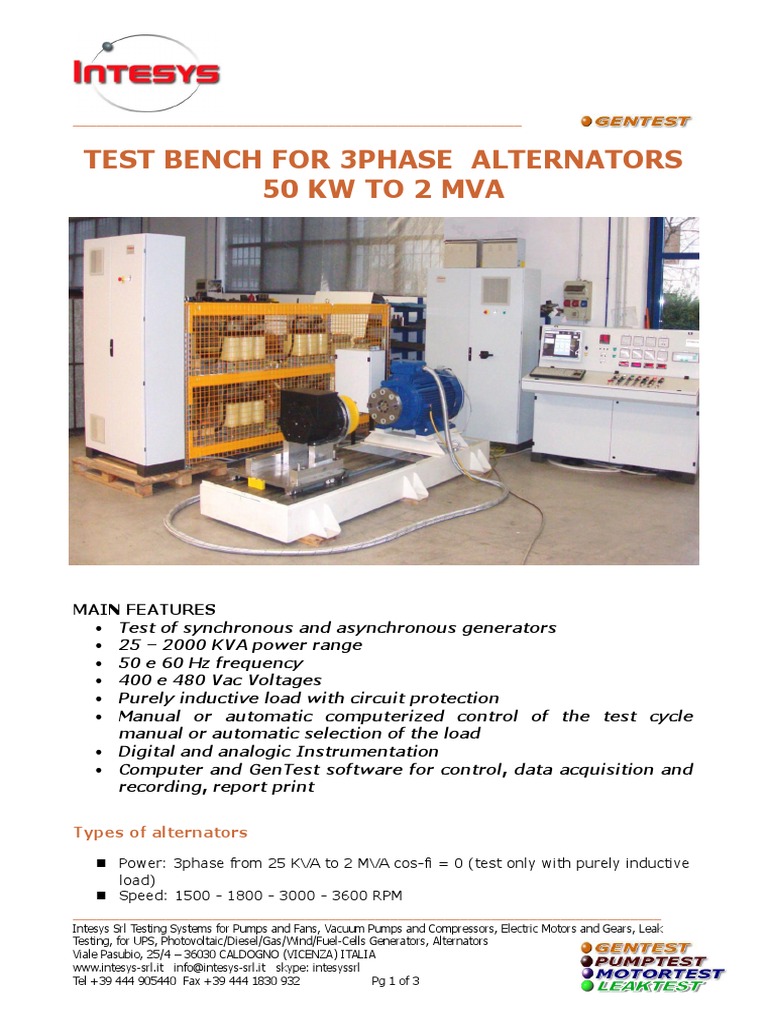 Test Bench For 3phase Alternators 50 KW To 2 Mva: Main Features | PDF ...