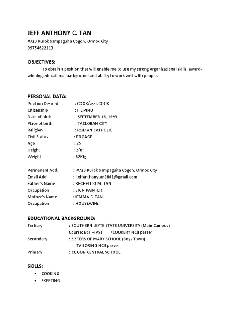 Jeff Anthony C. Tan: Objectives | PDF