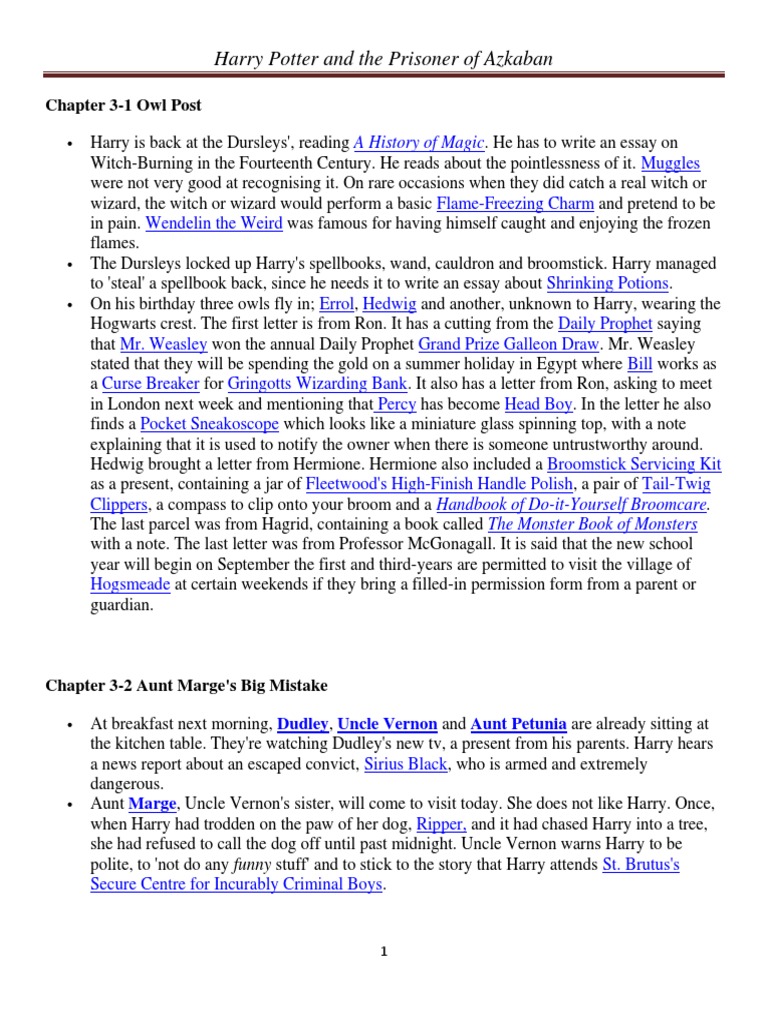 Harry Potter and The Prisoner of Azkaban: Chapter 3-1 Owl Post | PDF