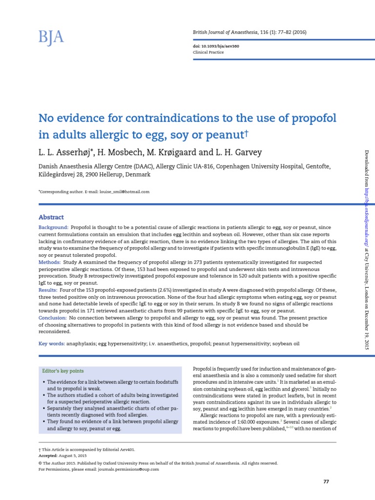 No Evidence For Contraindications To The Use of Propofol in Adults ...