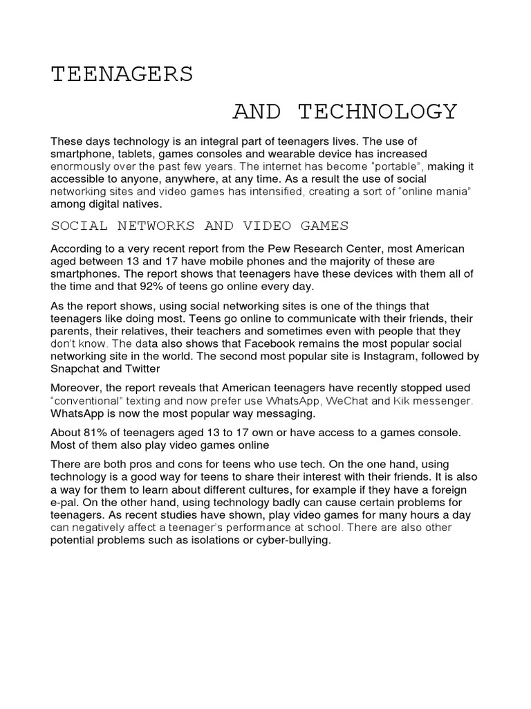 Teenagers and Technology | PDF