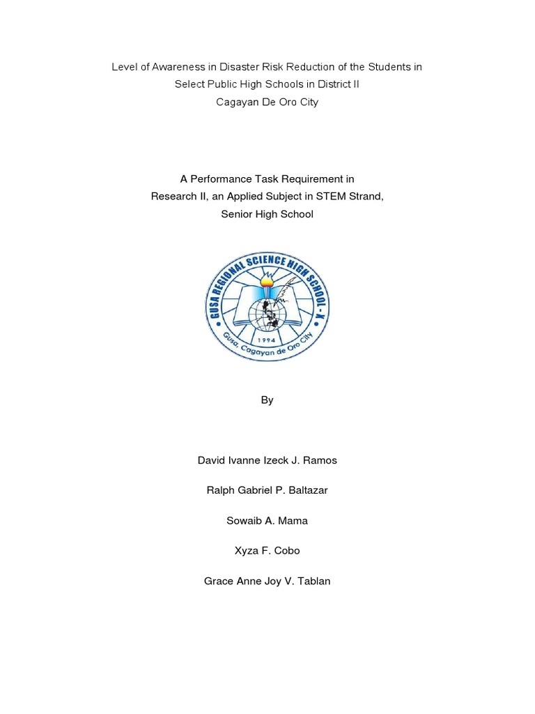 Level of Awareness in Disaster Risk Redu | Download Free PDF | Natural ...