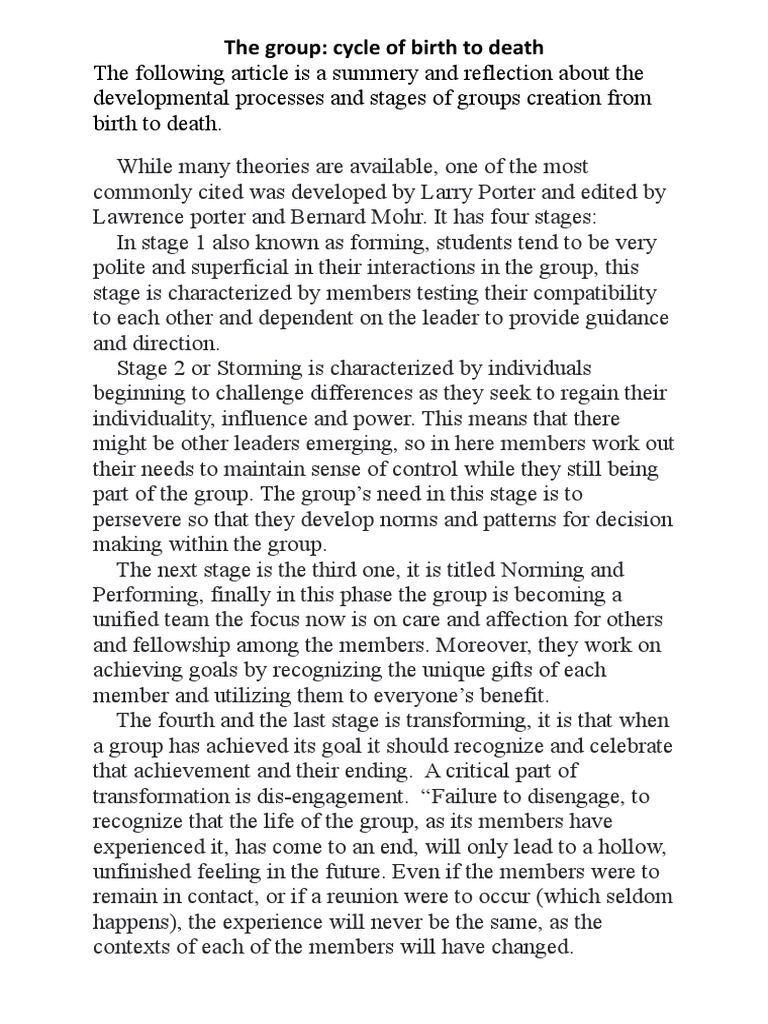 Group Development: Birth to Death Cycle | PDF | Learning | Teachers