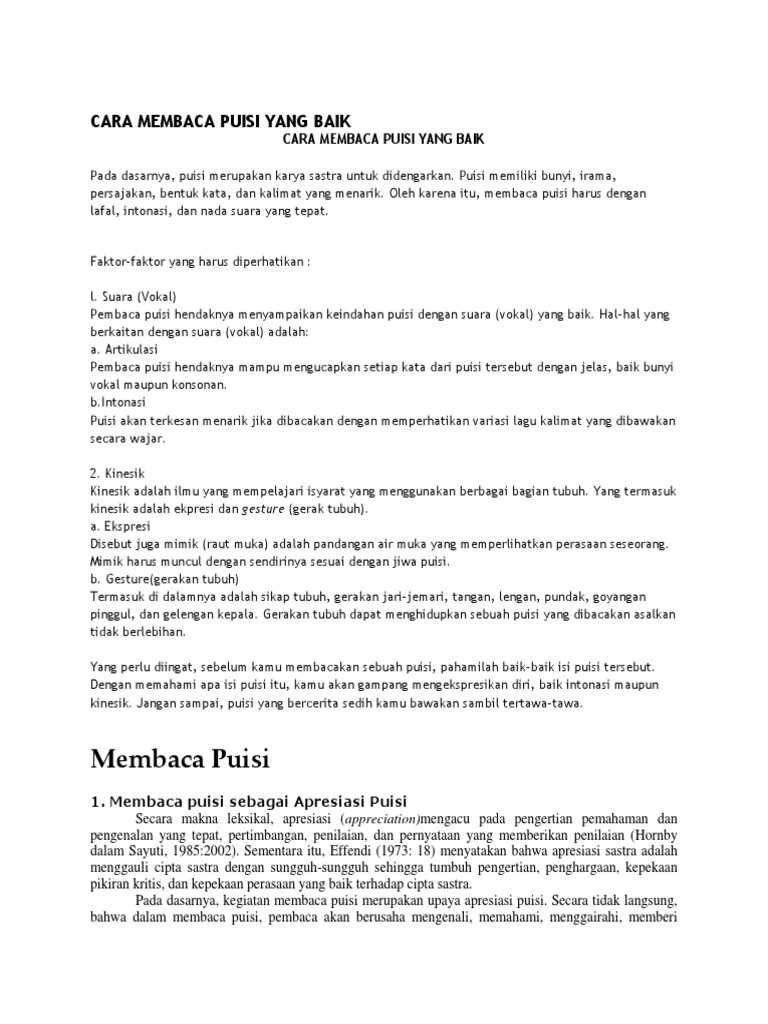 Teknik Membaca Puisi yang Efektif | PDF