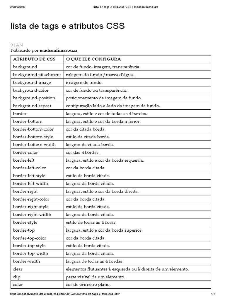 Lista de Tags e Atributos CSS - Organized | PDF | Ciberespaço ...