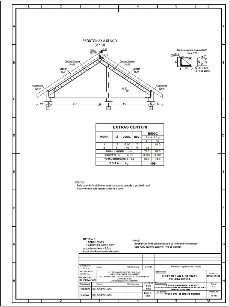 R - 08 Plan Cofraj Si Armare Fronton - A3 | PDF