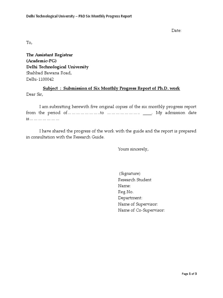 PhD Six Monthly Progress Report Template | PDF | Academia | Vocational ...