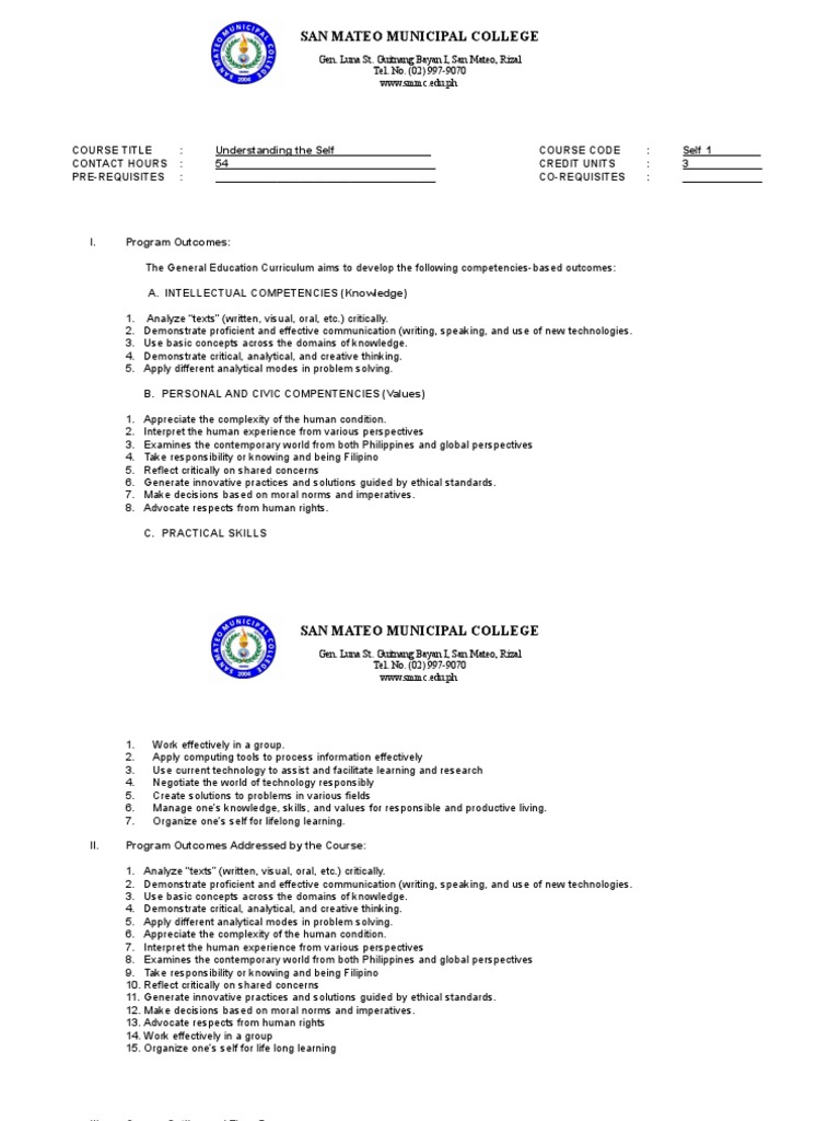 Course Outline SMMC 1understanding Final Sir Recede | PDF | Self ...