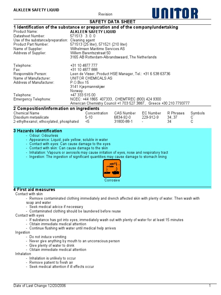 Safety Data Sheet 1 Identification of The Substance or Preparation and ...