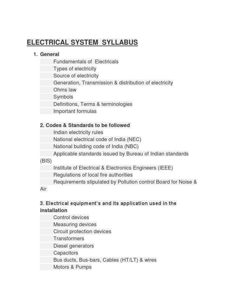 Electrical System Syllabus | PDF | Electric Power Distribution ...