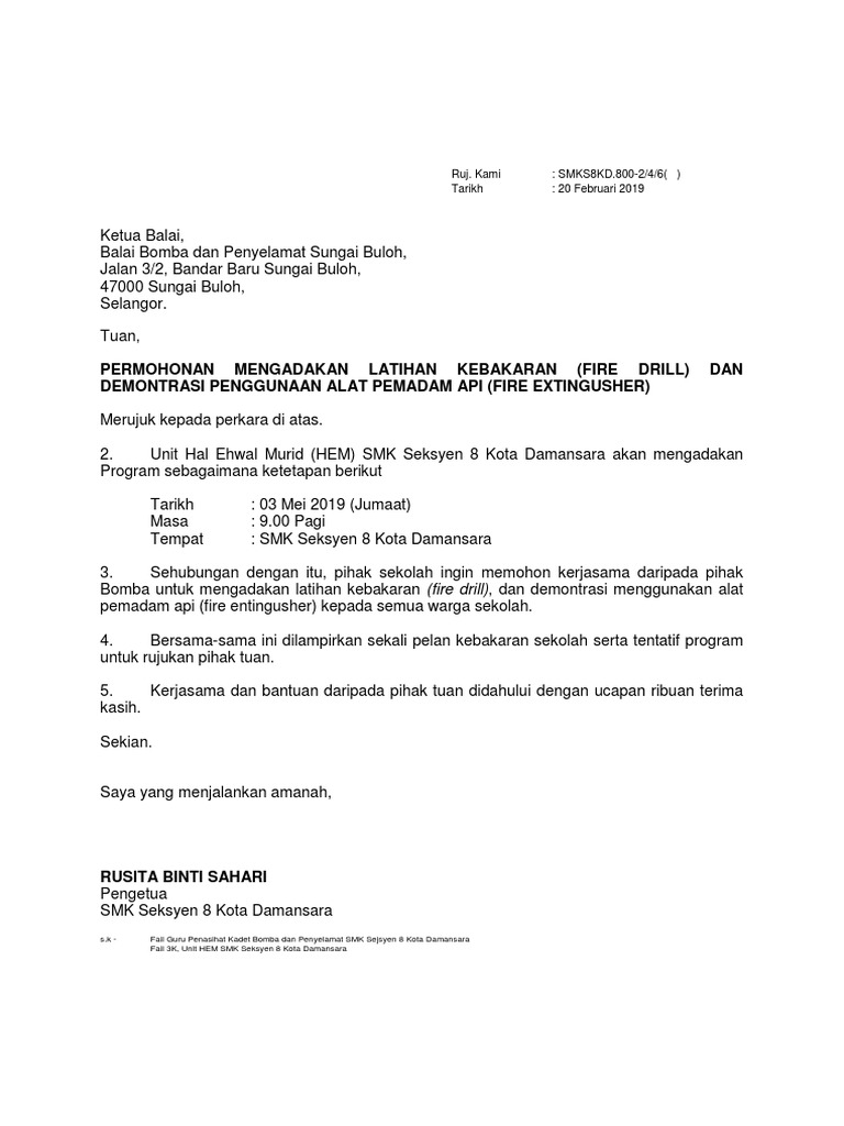 Surat Program Latihan Kebakaran 2019 | PDF