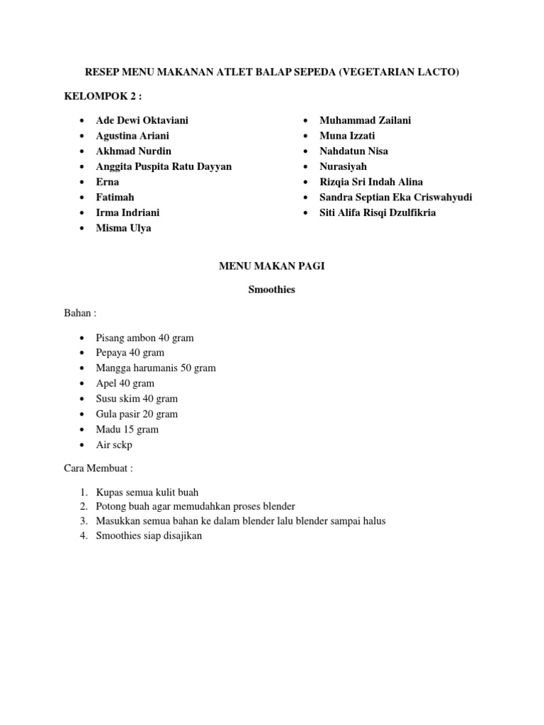 Menu Makanan Atlet Balap Sepeda | PDF