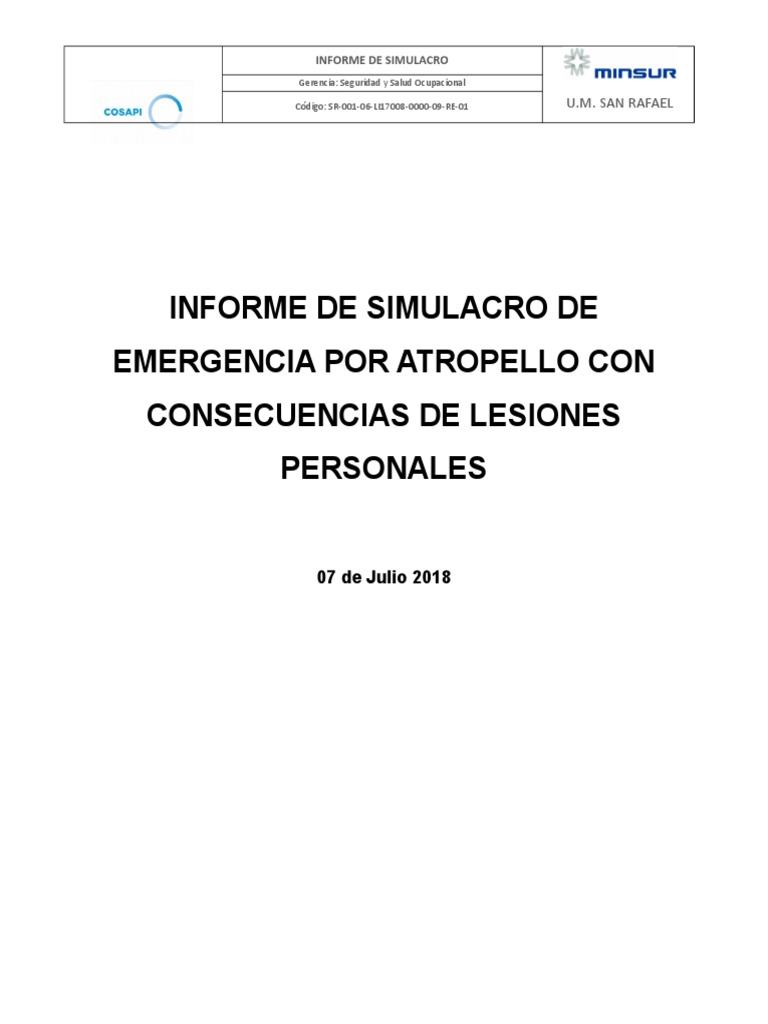 Modelo Informe Simulacro 2018.07.07 COSAPI | PDF | Ambulancia | Simulación