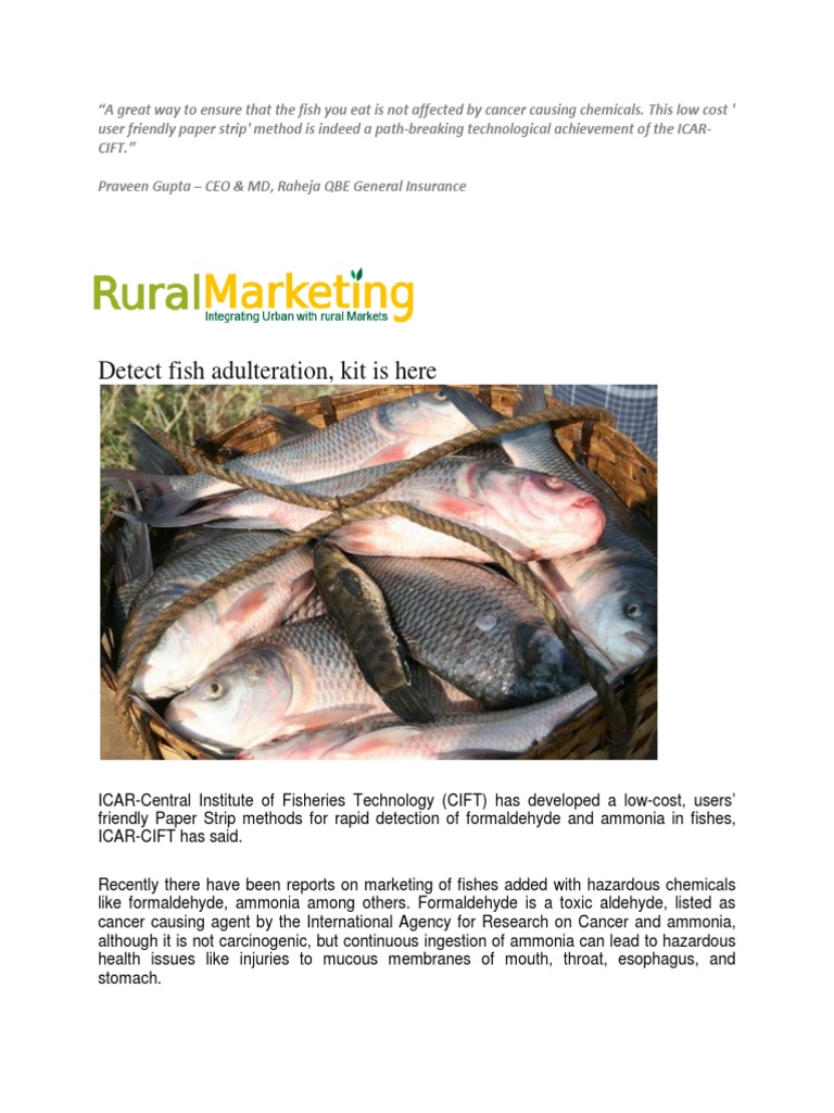 Detect Fish Adulteration, Kit Is Here | PDF | Formaldehyde | Chemistry
