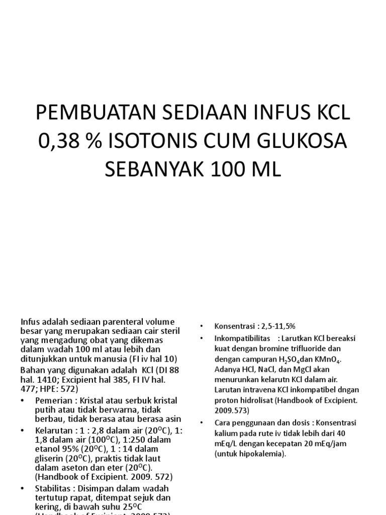 Pembuatan Sediaan Infus Isotonik KCL 0,38% dengan Glukosa | PDF