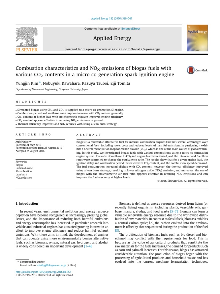 Combustion Characteristics and NOX Emissions of Biogas Fuels With ...