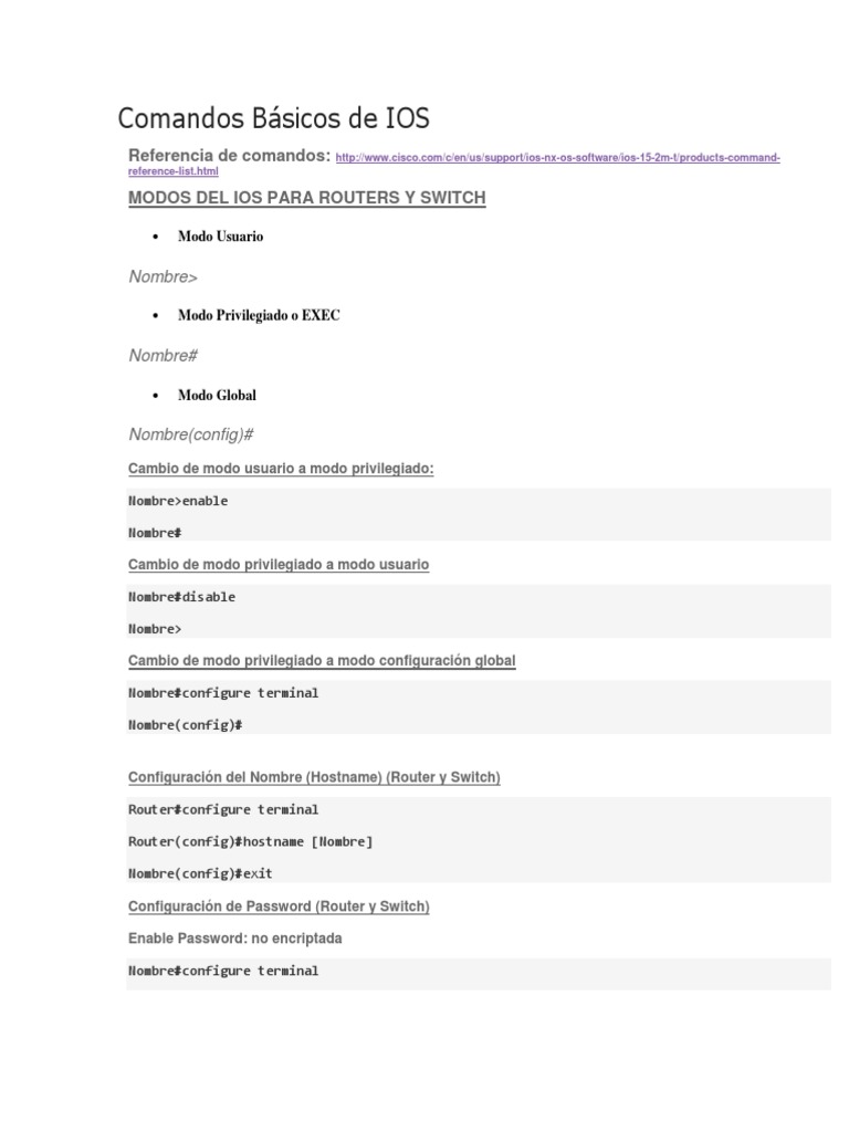 Comandos Basicos Ios Packet Tracer | PDF | Enrutador (Computación) | Estándares de internet