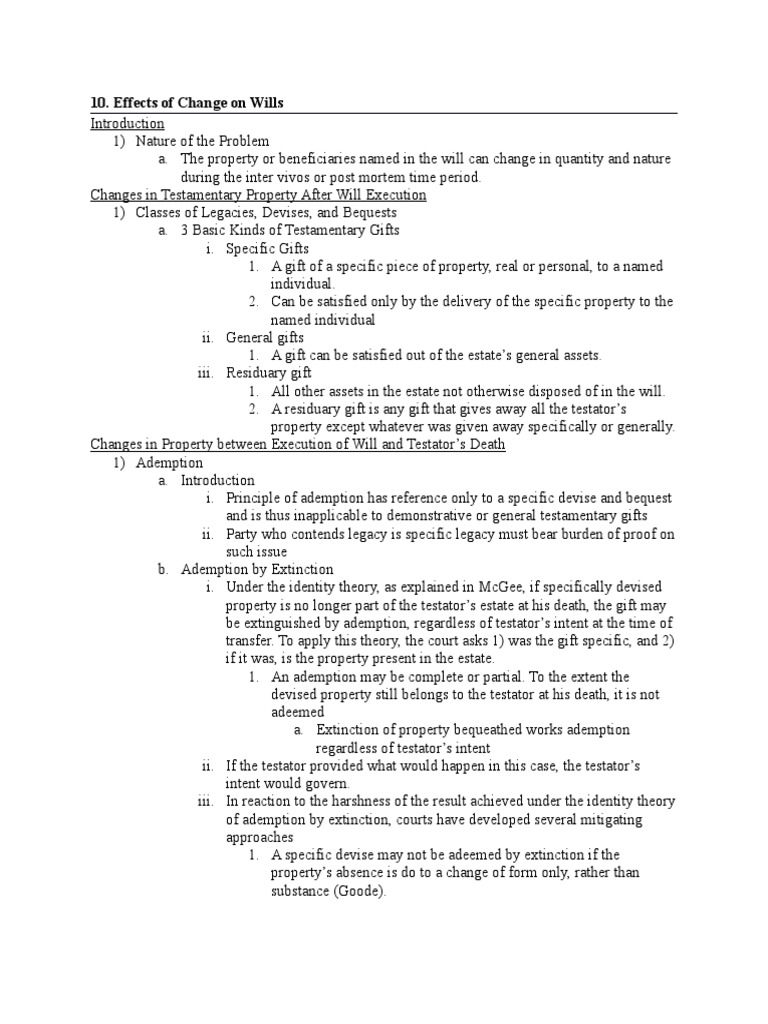 Effect of Change On Wills | PDF | Will And Testament | Intestacy