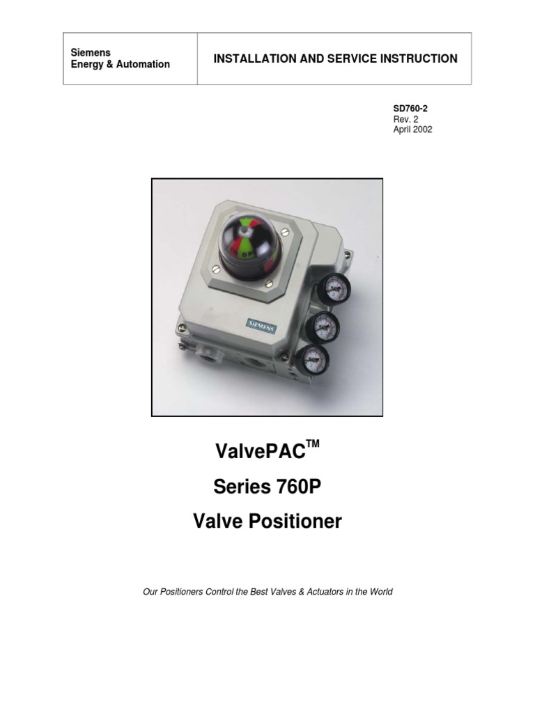 Valvepac Series 760P Valve Positioner: Installation and Service ...
