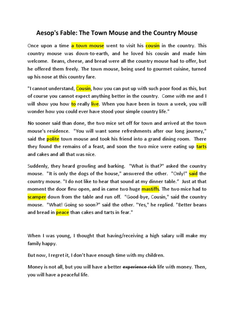 Town Mouse and Country Mouse | PDF | Mouse | Foods