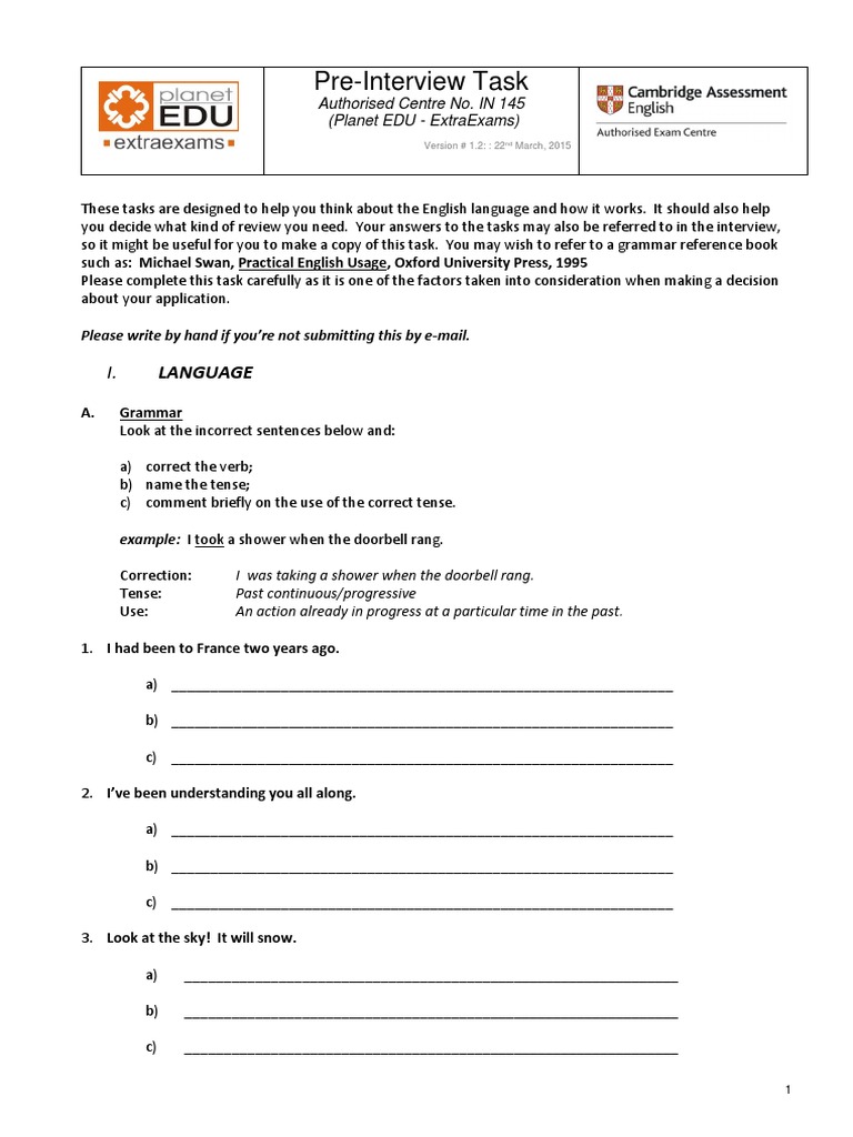 Pre Interview Task | PDF | Stress (Linguistics) | English Language