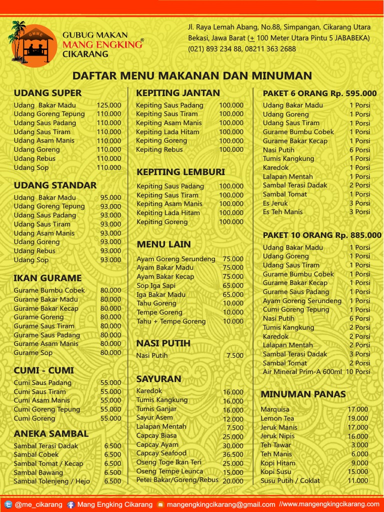 Brosur Menu Mang Engking Jamur Jogja | PDF
