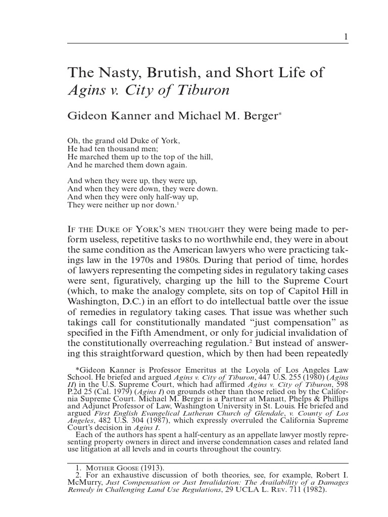 Gideon Kanner and Michael M. Berger, The Nasty, Brutish, and Short Life ...