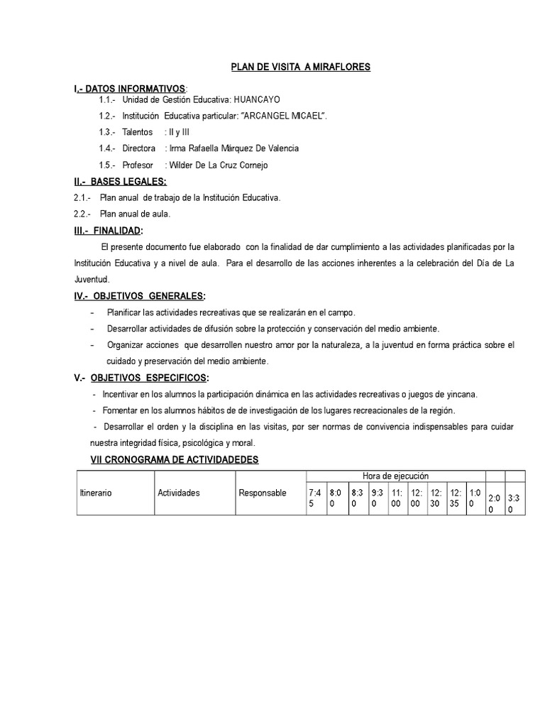 Plan de Paseo Escolar | PDF | Naturaleza