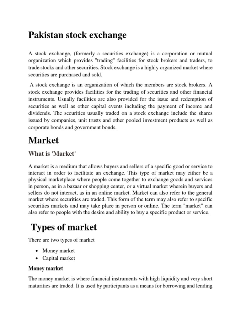 Pakistan Stock Exchange Overview | PDF | Stock Market | Stocks