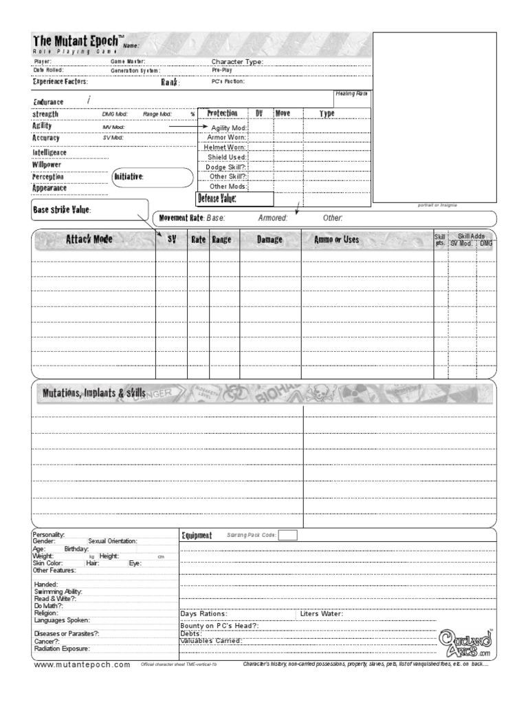 Mutant Epoch - Character Sheet | PDF | Leisure | Sports