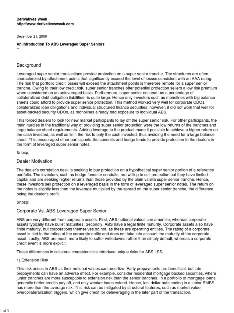 Understanding ABS Leveraged Super Seniors | PDF | Asset Backed Security ...