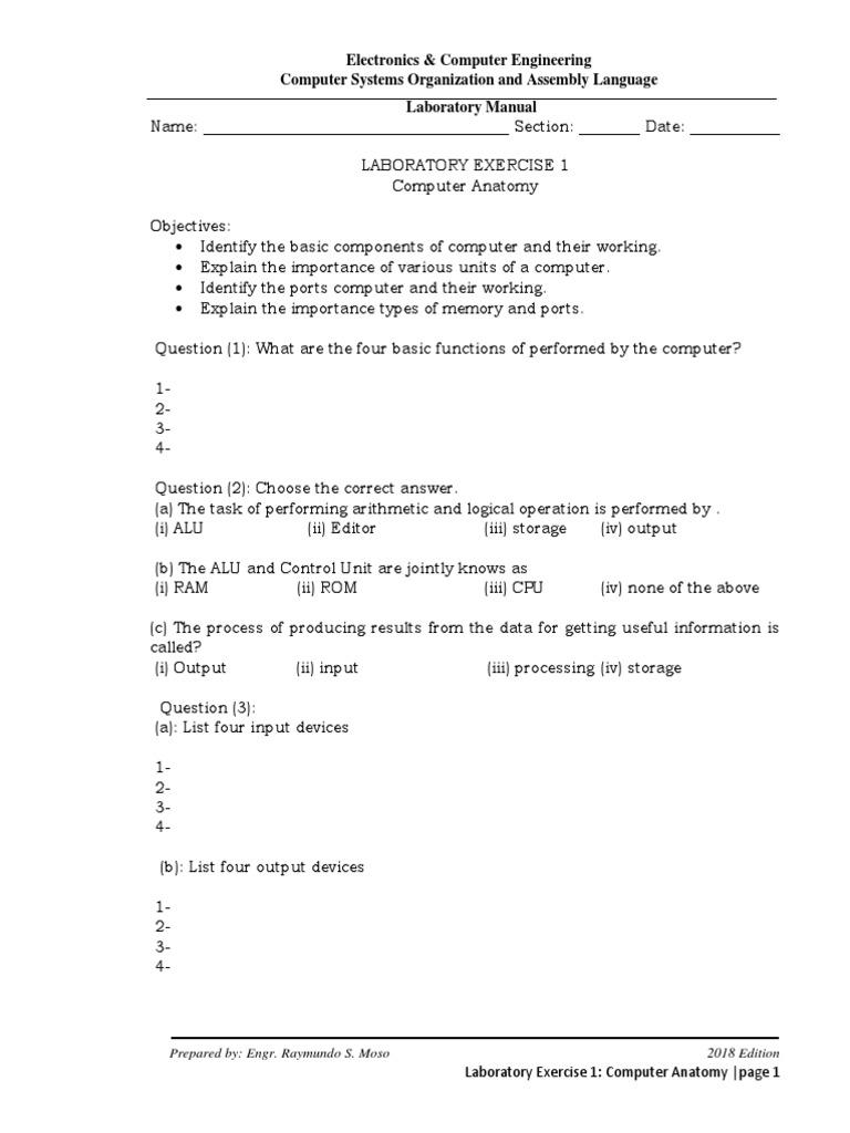 Lab Exer 1 - Computer Anatomy | PDF | Random Access Memory | Input/Output