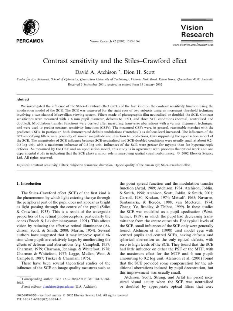 Stiles-Crawford Effect on Contrast Sensitivity | PDF | Contrast (Vision ...