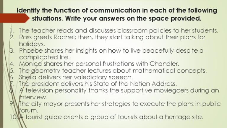 Identify The Function of Communication in Each of | PDF