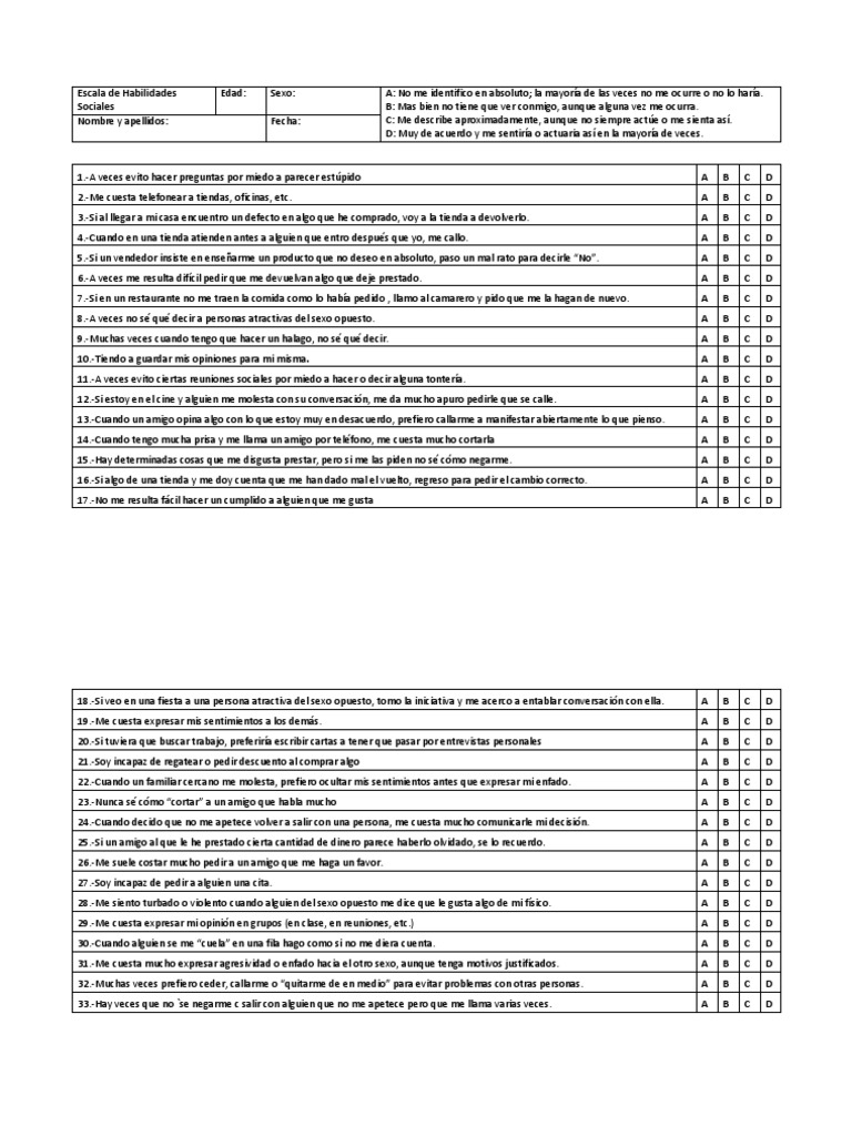 Escala de Habilidades Sociales - EHS - Prueba | PDF