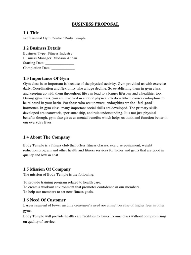 Business Proposal | PDF | Physical Fitness | Physical Exercise