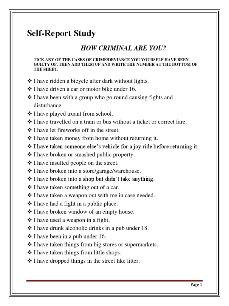 Self-Report Study: How Criminal Are You? | PDF | Crime & Violence ...
