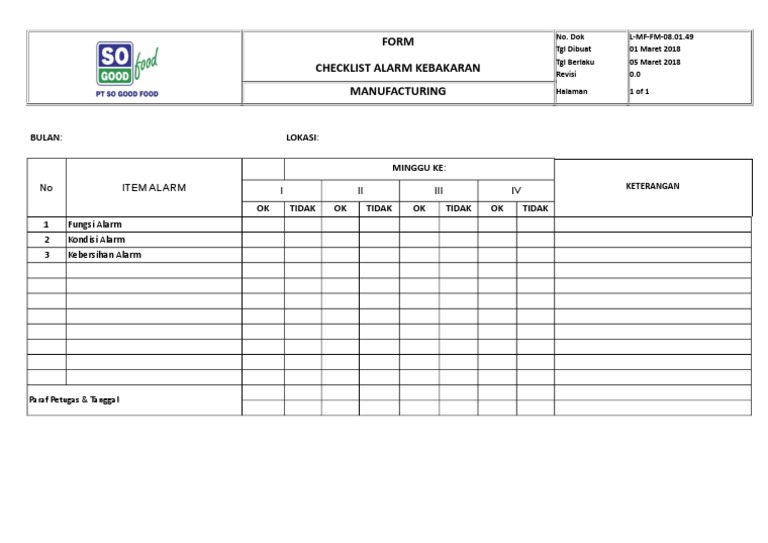 Form Checklist ALarm | PDF