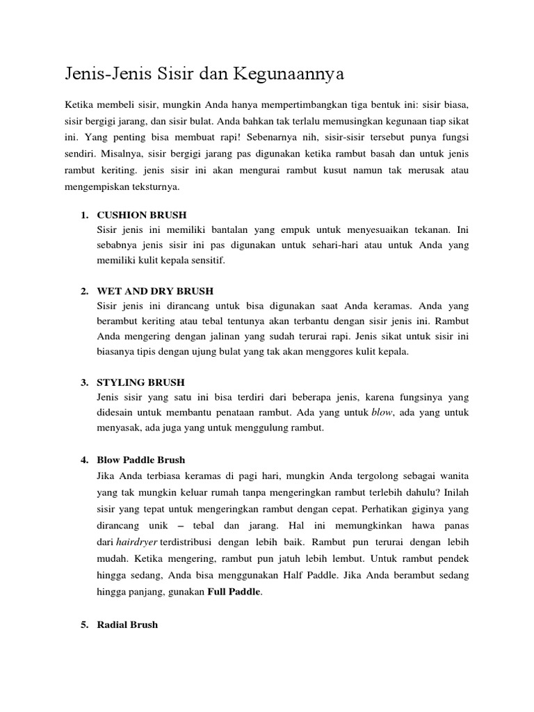 Jenis-Jenis Sisir Dan Kegunaannya | PDF