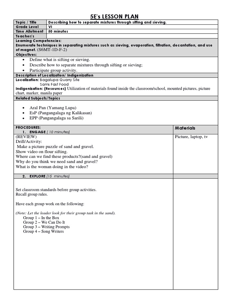 5E DLP Science 6 | PDF | Mixture | Learning