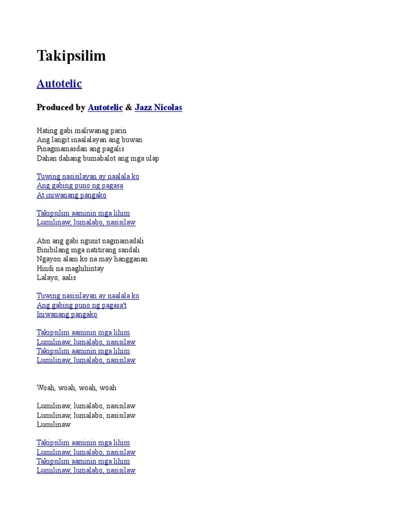 Takipsilim Lyrics | PDF