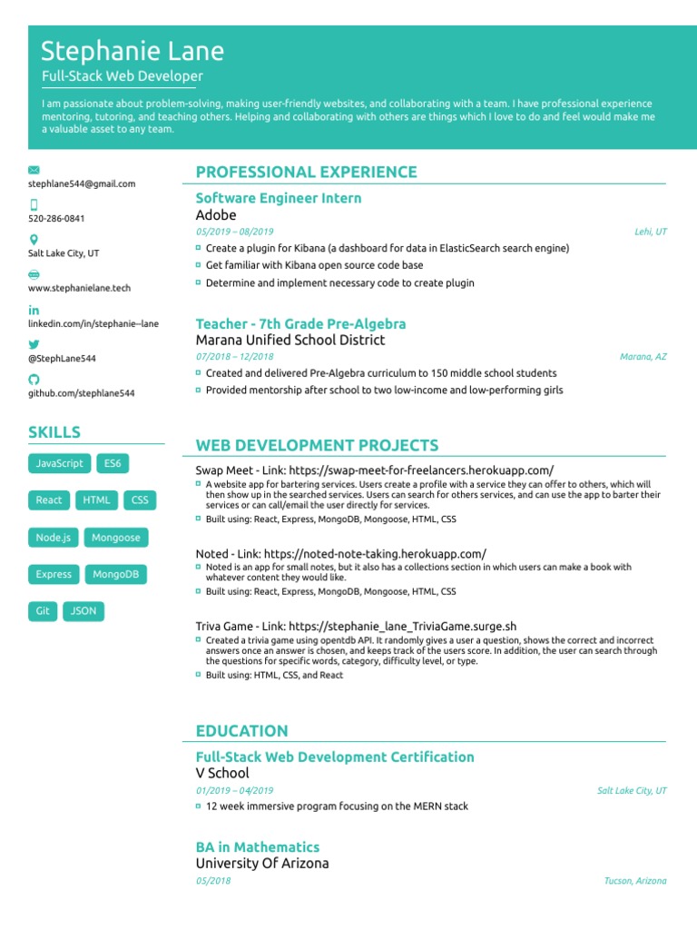Lane Stephanie Resume | PDF | Mobile App | World Wide Web