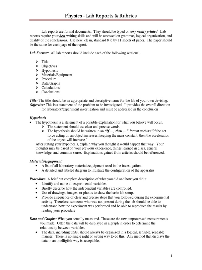 Physics - Lab Reports & Rubrics | PDF | Observational Error | Experiment