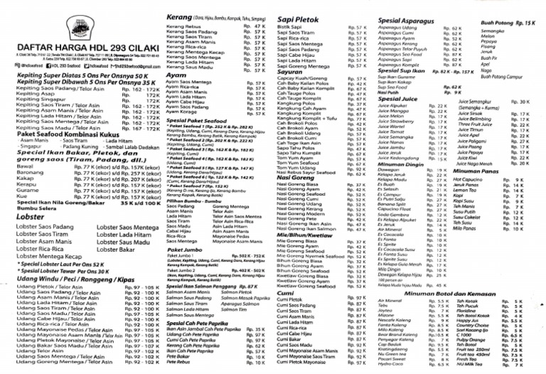 Menu HDL Seafood | PDF