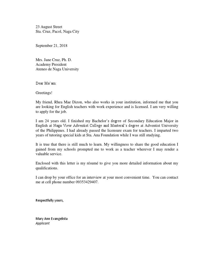 Respectfully Yours,: Applicant | PDF