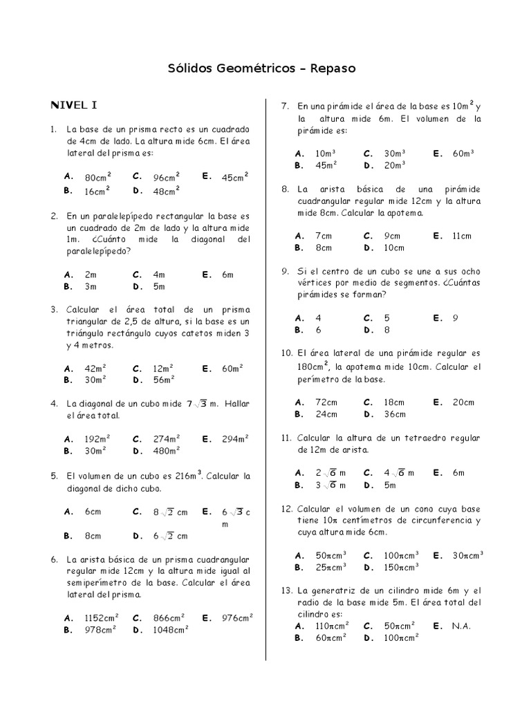 GNº5 - Solidos Geometricos Repaso | PDF | Formas geométricas | Objetos ...