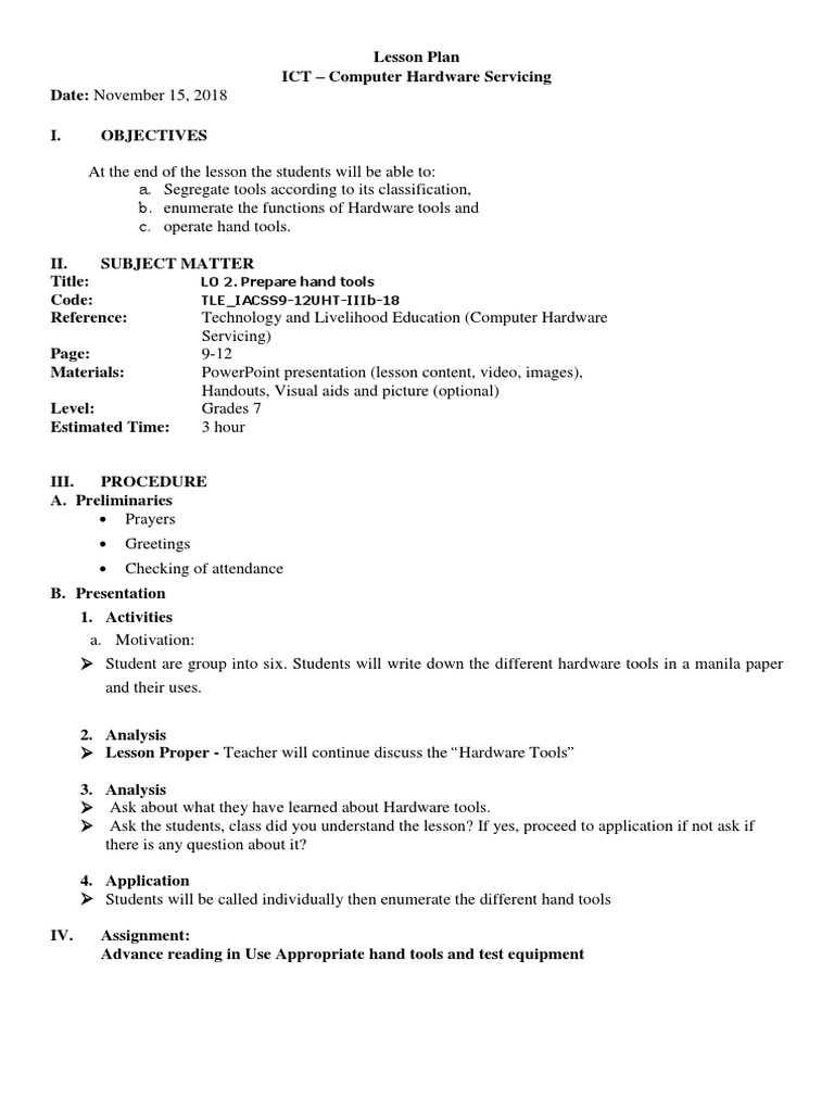 Lo 2. Prepare Hand Tools Tle - Iacss9-12Uht-Iiib-18 | PDF | Educational ...